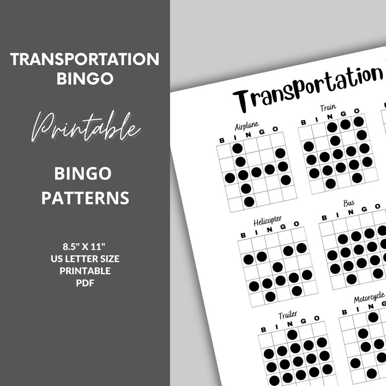 Bingo Patterns | Transportation Bingo | Printable Bingo Games | Bingo ...