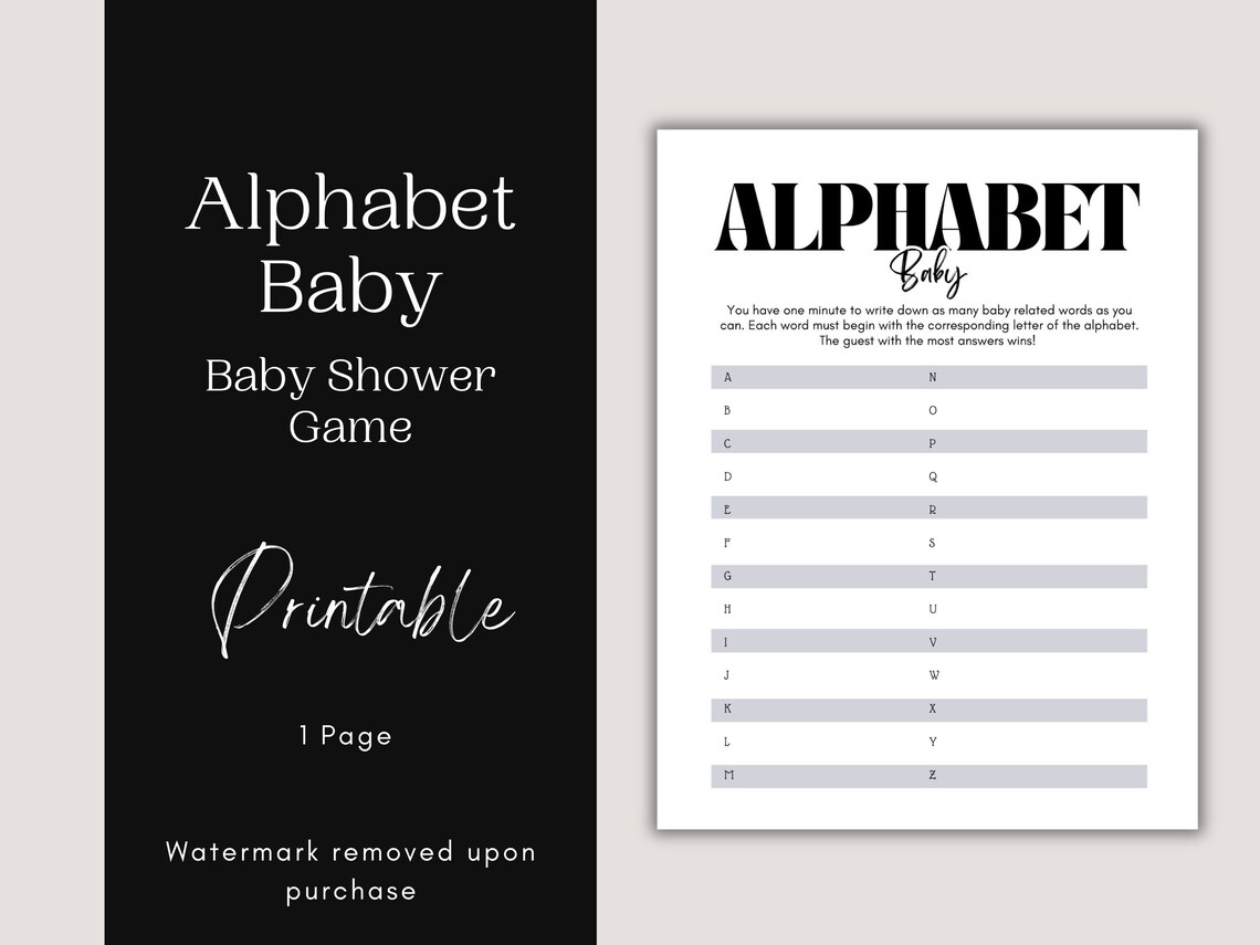 Baby Shower Game: Alphabet Baby - Printable Party Activity (PDF) - Etsy