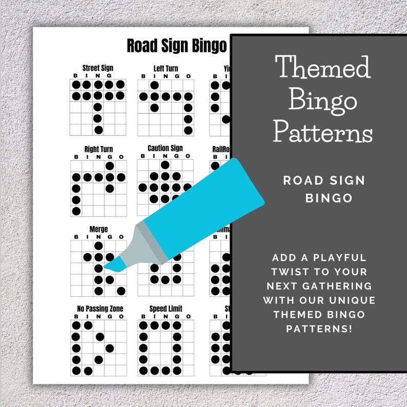 Printable Bingo Patterns | Road Sign Bingo | 12 Fun Patterns | Party ...