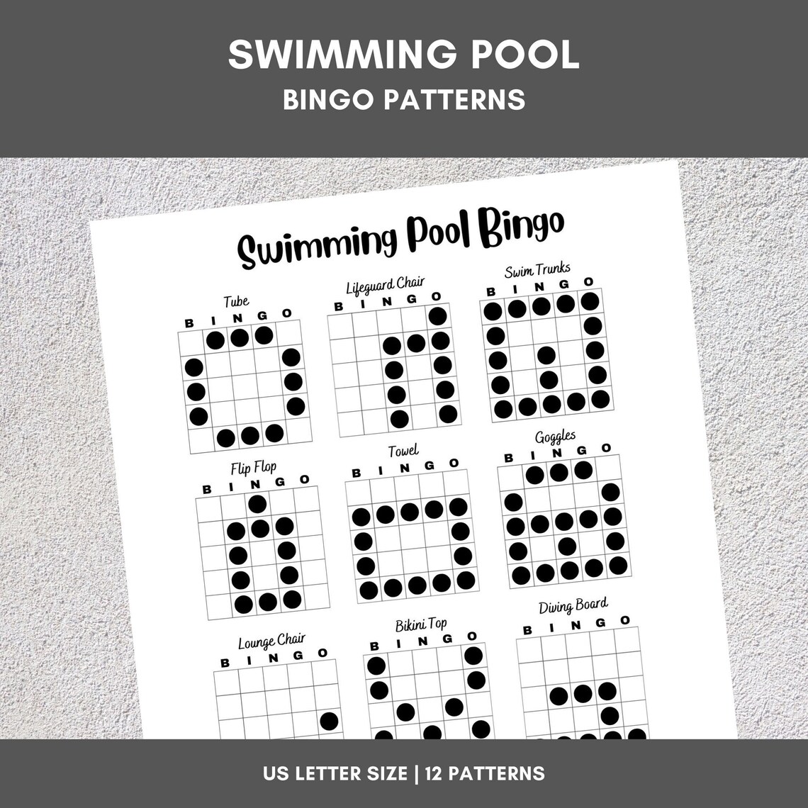 Bingo Patterns Swimming Pool Bingo Printable Bingo Games Bingo Game ...