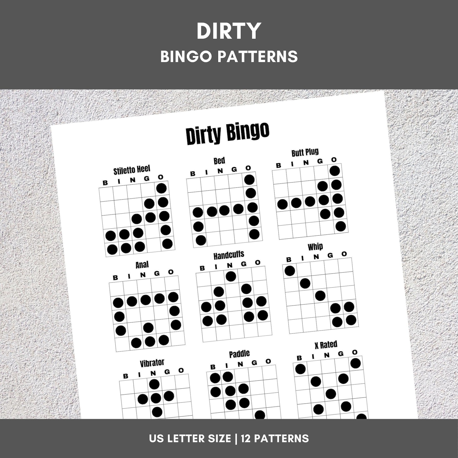 Printable Bingo Patterns | Dirty Bingo | 12 Fun Patterns | Party, Event ...
