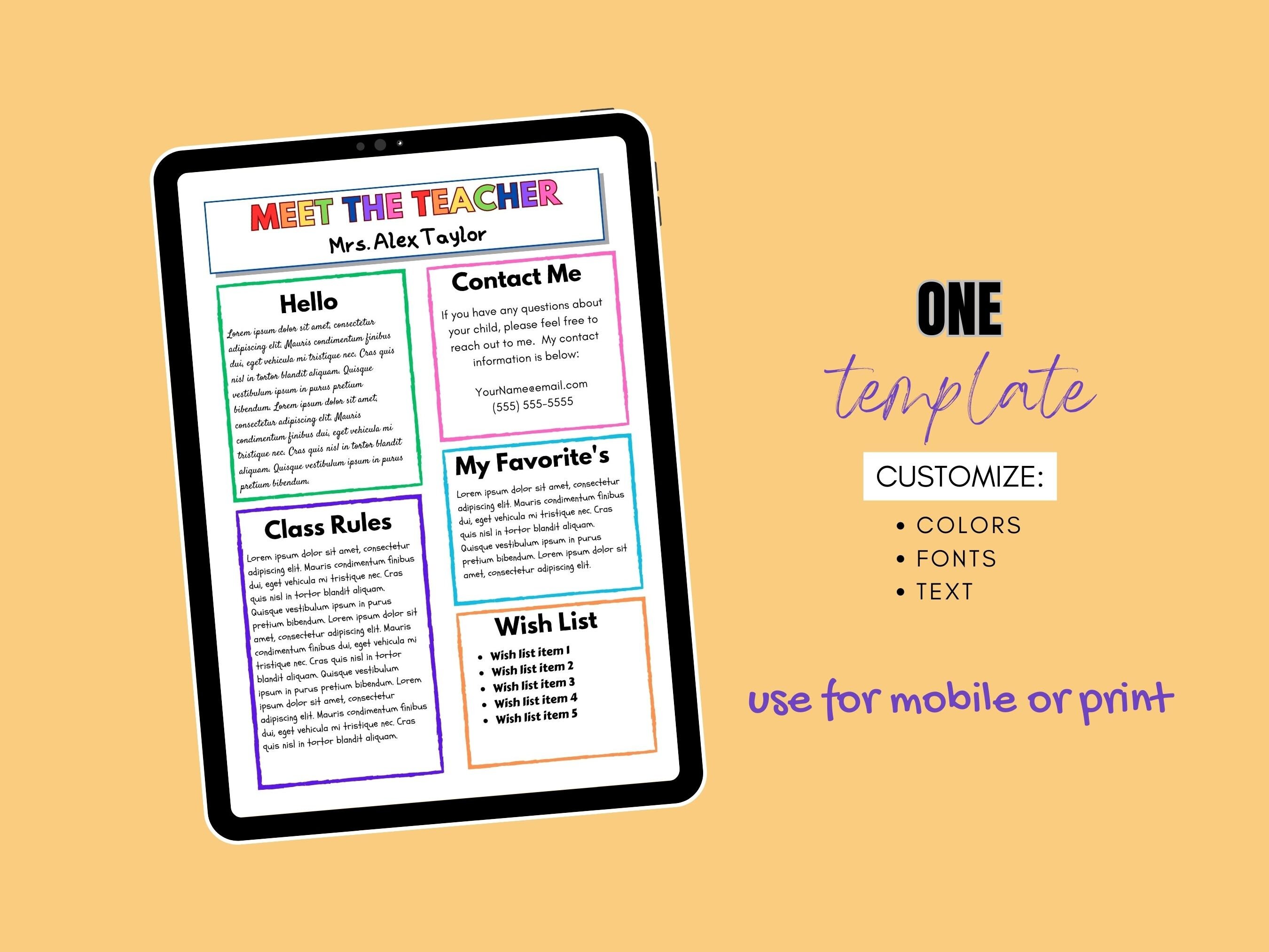 Meet the Teacher Meet the Teacher Template Teacher Template - Etsy