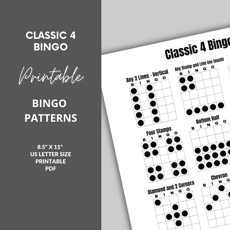 Printable Bingo Patterns | Classic 4 Bingo | 12 Fun Patterns | Party ...