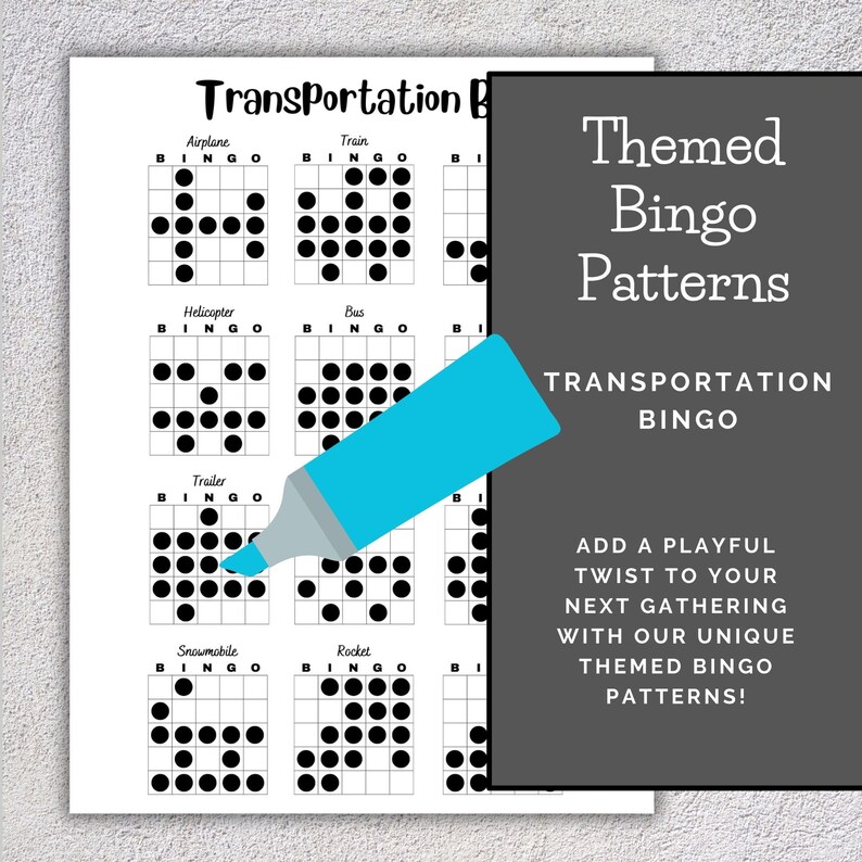 Bingo Patterns | Transportation Bingo | Printable Bingo Games | Bingo ...