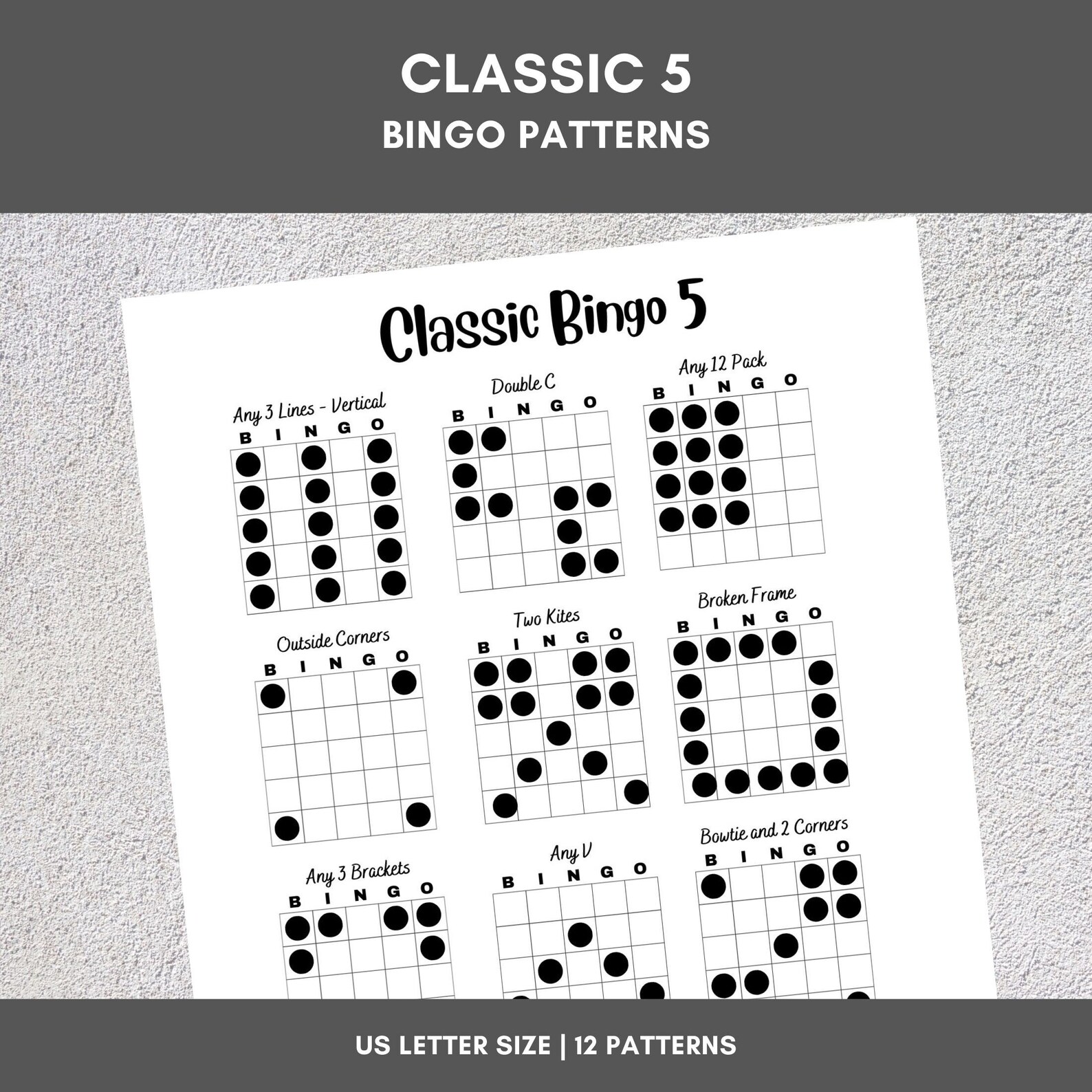 Bingo Patterns | Classic 5 Bingo | Printable Bingo Games | Bingo Game ...