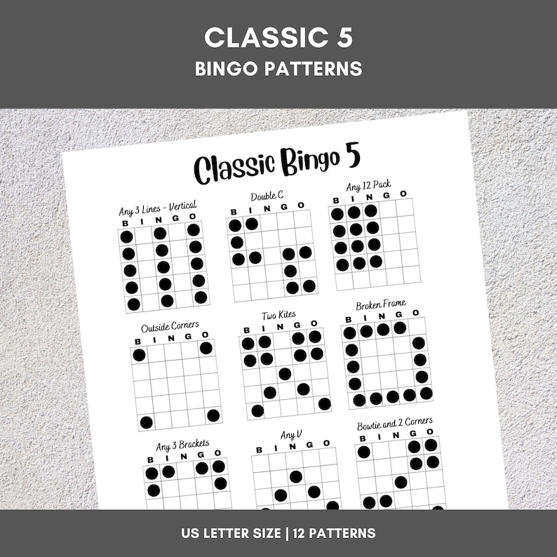 Bingo Patterns | Classic 5 Bingo | Printable Bingo Games | Bingo Game ...