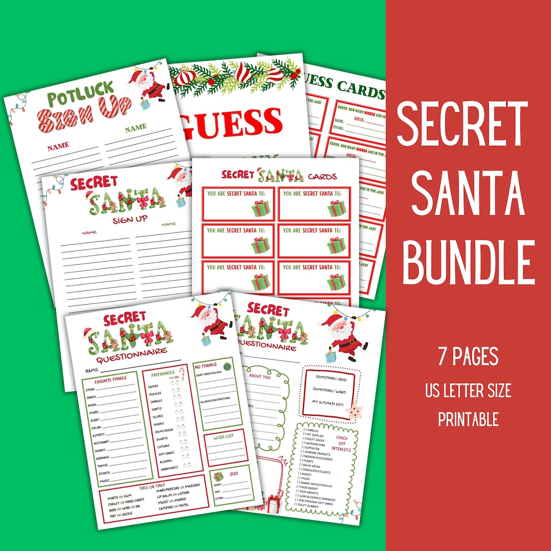 Secret Santa Bundle | Secret Santa Questionnaire | Secret Santa Survey ...