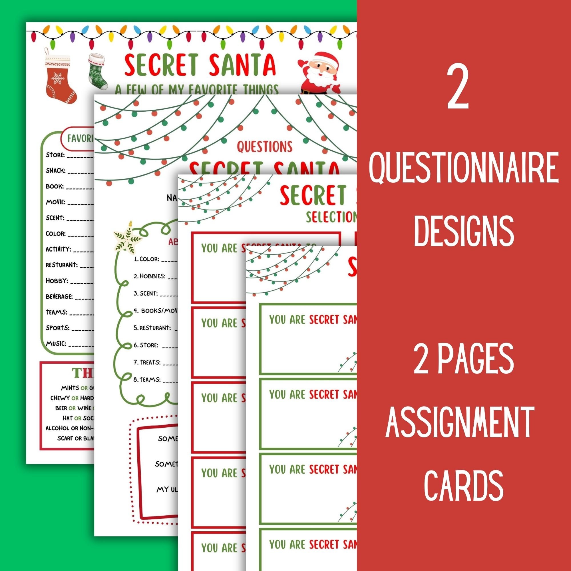 Secret Santa Bundle Secret Santa Questionnaire Secret Santa Survey ...