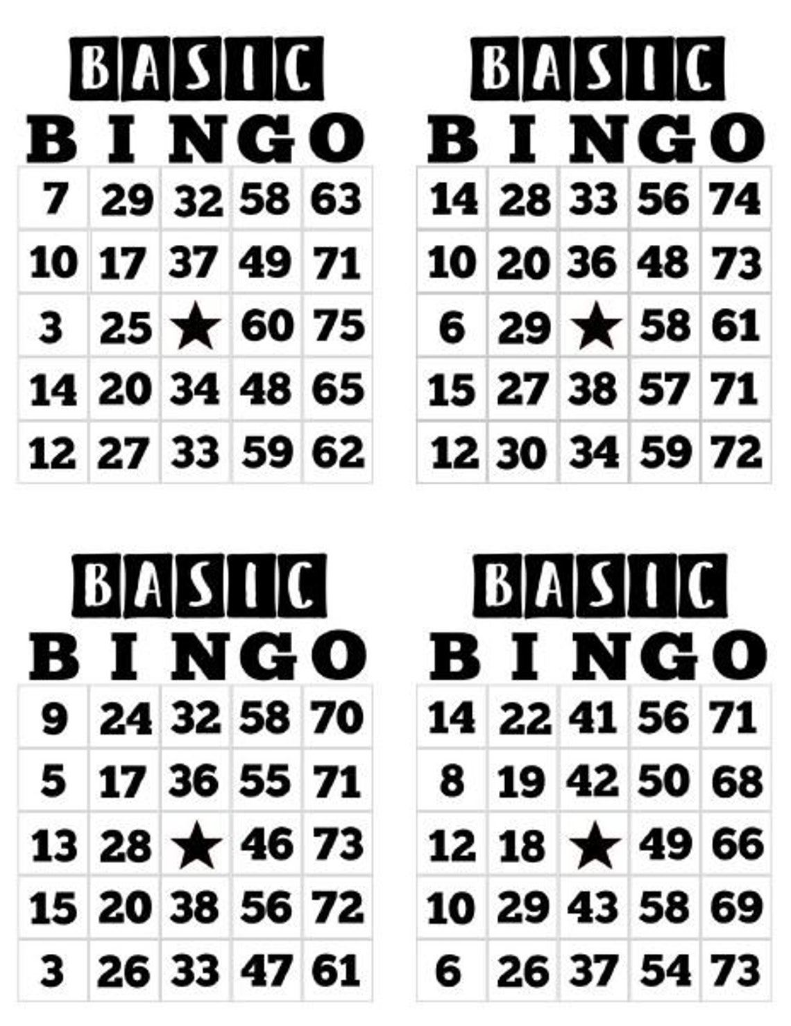 Bingo Card Set Basic Bingo Card Set With Fun Patterns - Etsy