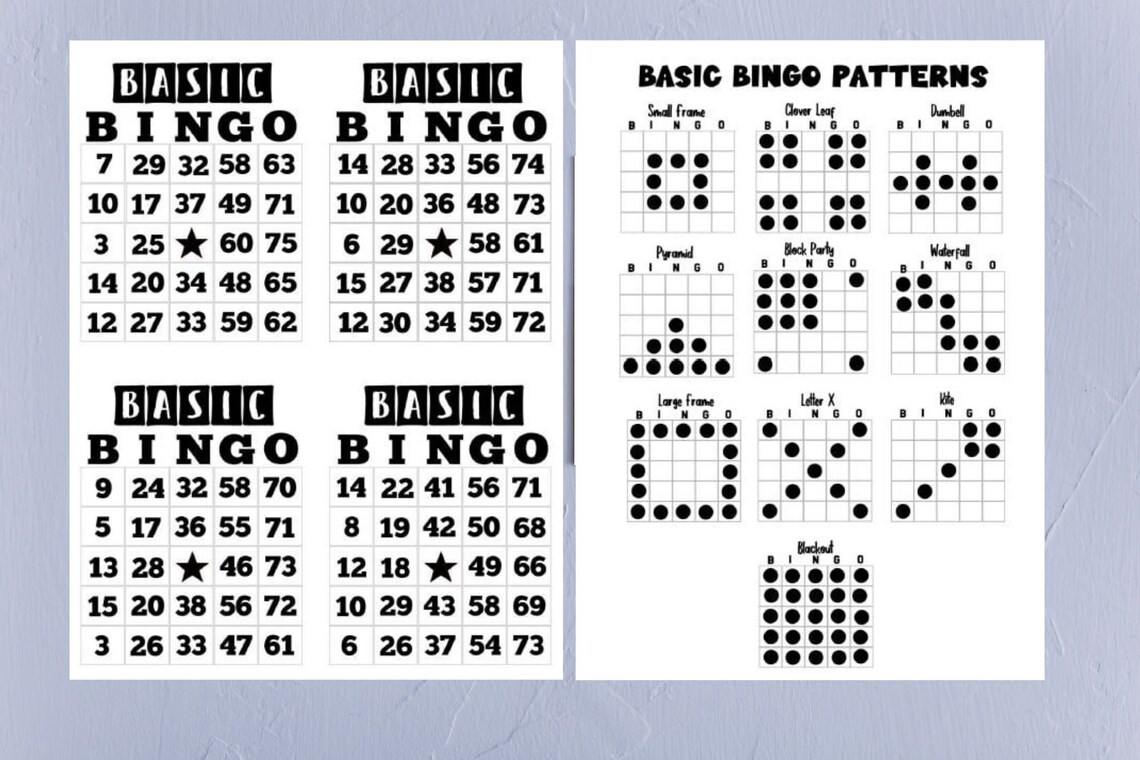 Bingo Card Set Basic Bingo Card Set With Fun Patterns - Etsy