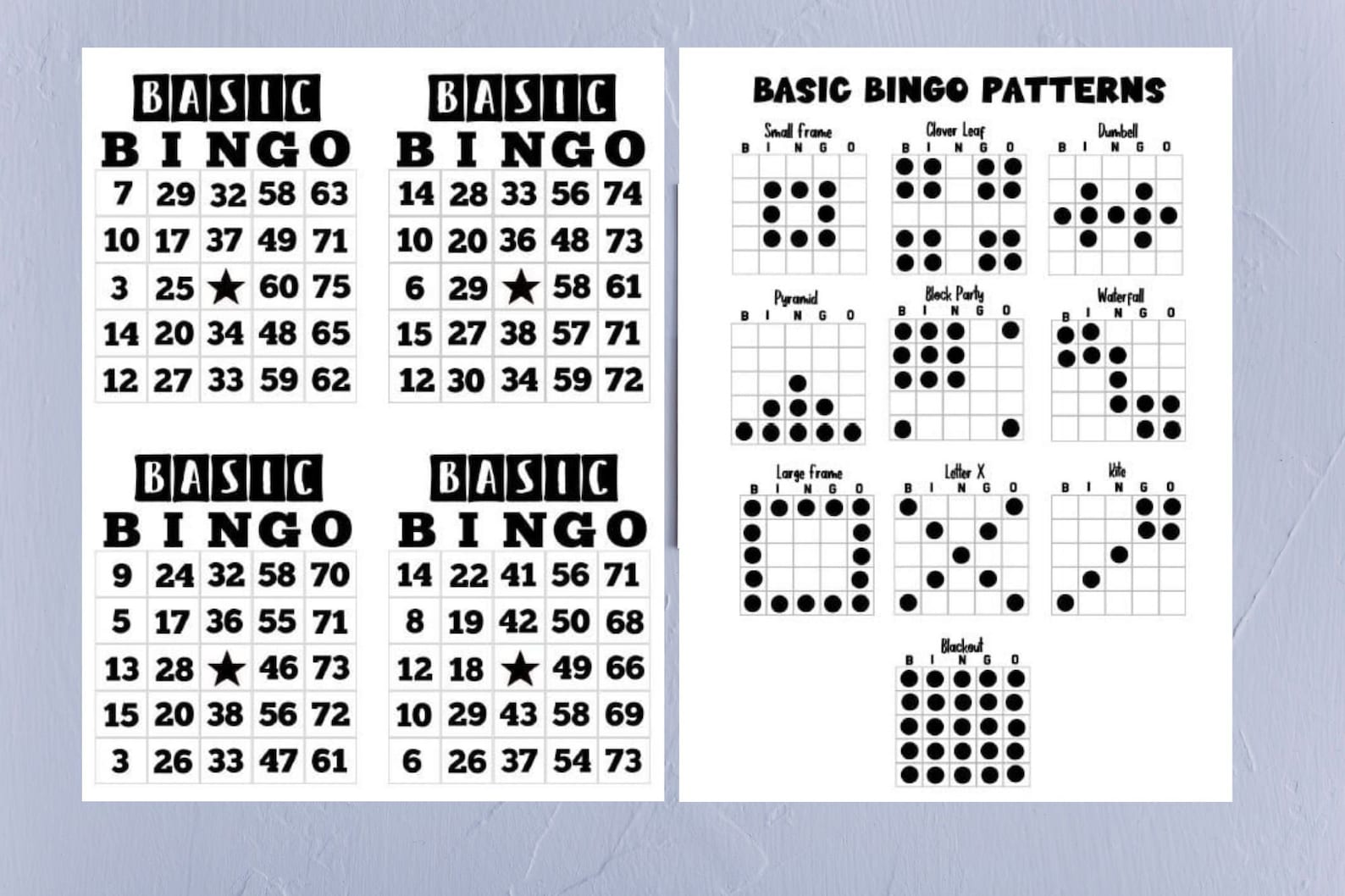 Bingo Card Set Basic Bingo Card Set With Fun Patterns - Etsy