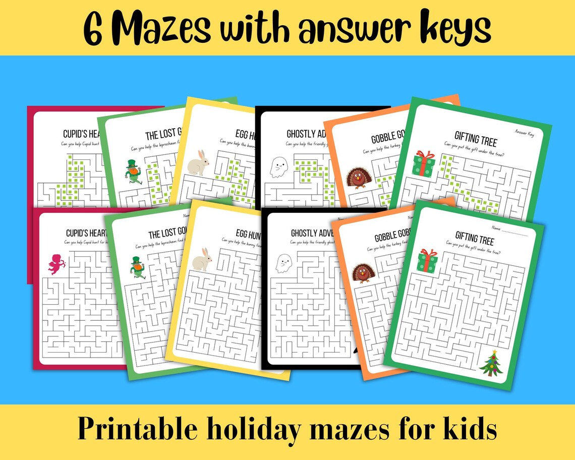 Holiday Maze Worksheets | Six Holiday Themed Mazes Including Answer ...