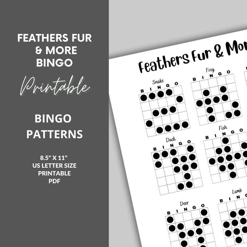 Bingo Patterns | Feathers Fur and More Bingo | Printable Bingo Games ...