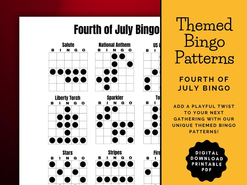 Printable Bingo Patterns | Fourth of July Bingo | 12 Fun Patterns ...