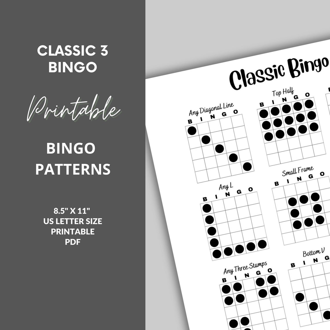 Bingo Patterns | Classic 3 Bingo | Printable Bingo Games | Bingo Game ...