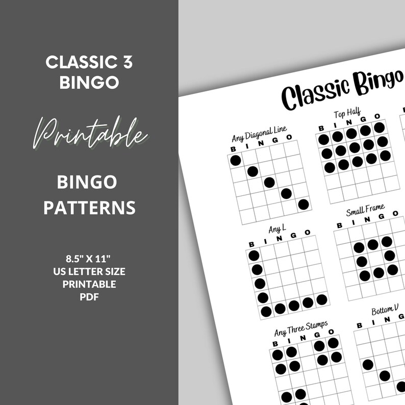 Bingo Patterns | Classic 3 Bingo | Printable Bingo Games | Bingo Game ...