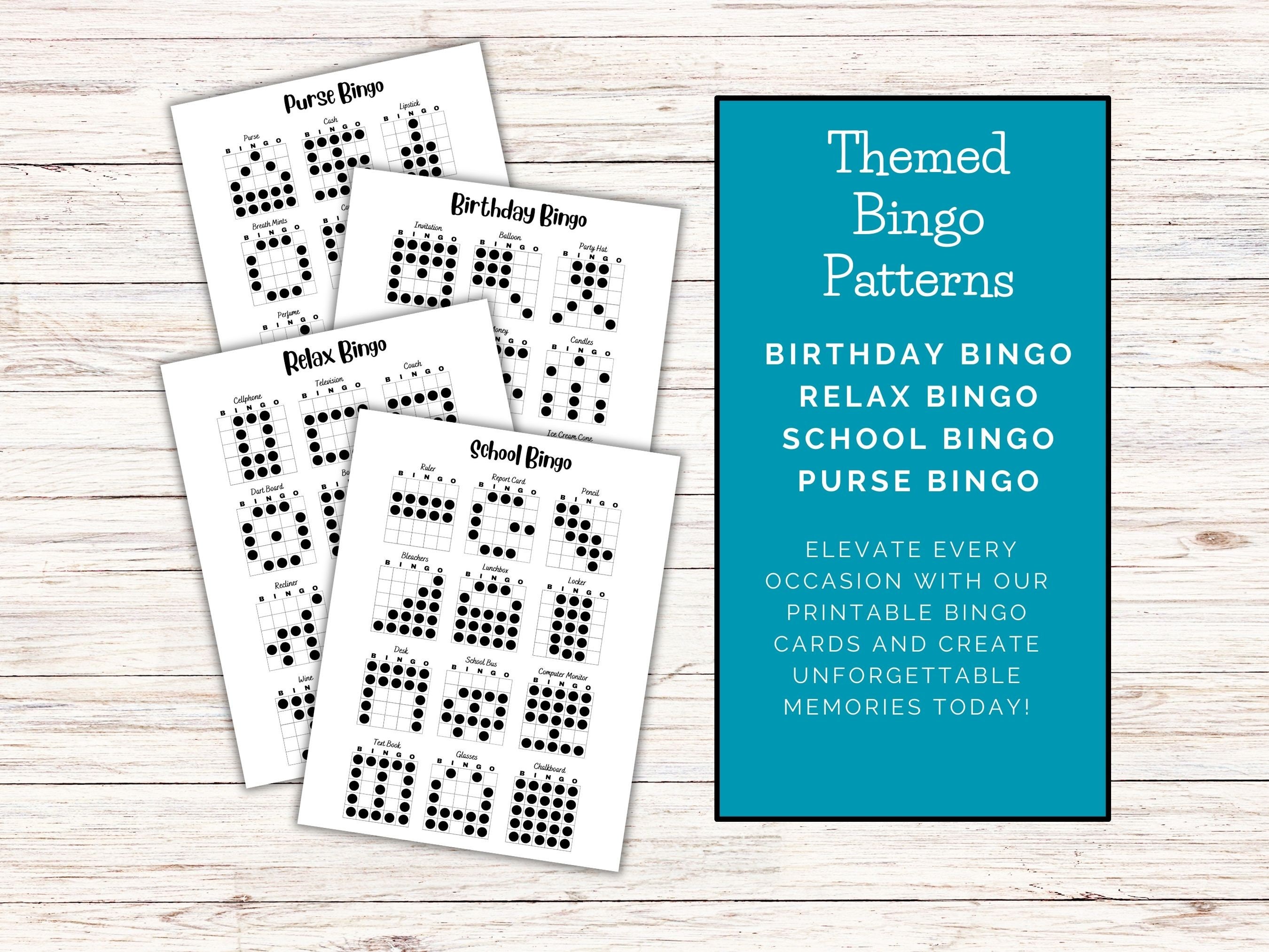Bingo Patterns - School Bingo, Birthday Bingo, Purse Bingo, Relaxing ...