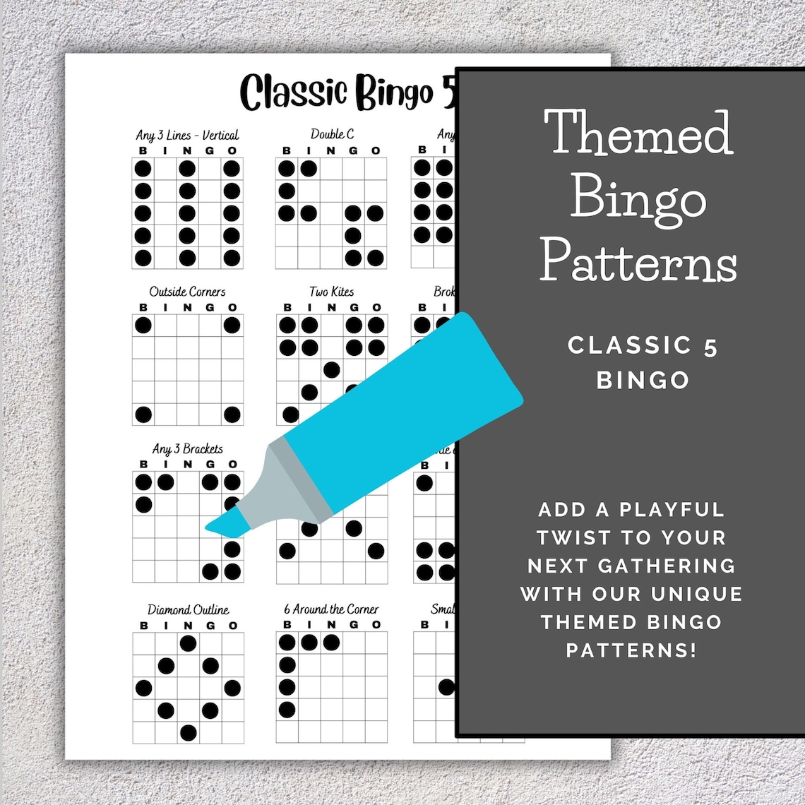 Bingo Patterns Classic 5 Bingo Printable Bingo Games Bingo Game ...
