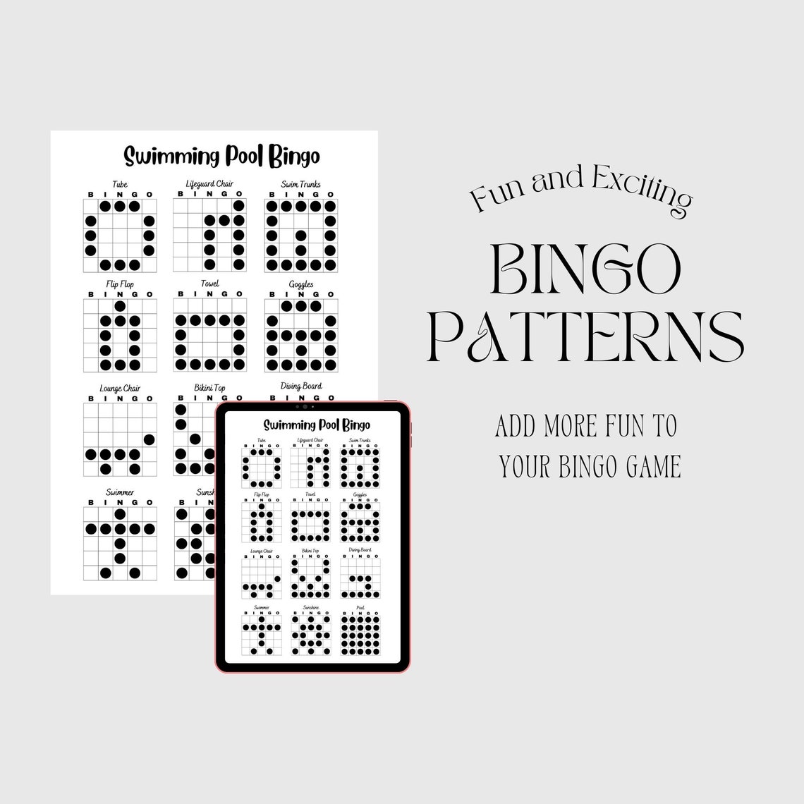 Bingo Patterns Swimming Pool Bingo Printable Bingo Games Bingo Game ...