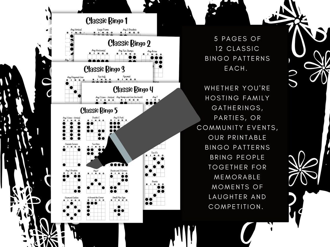 Bingo Patterns - Classic Bingo! Five Pages of 12 Patterns Each, 60 ...
