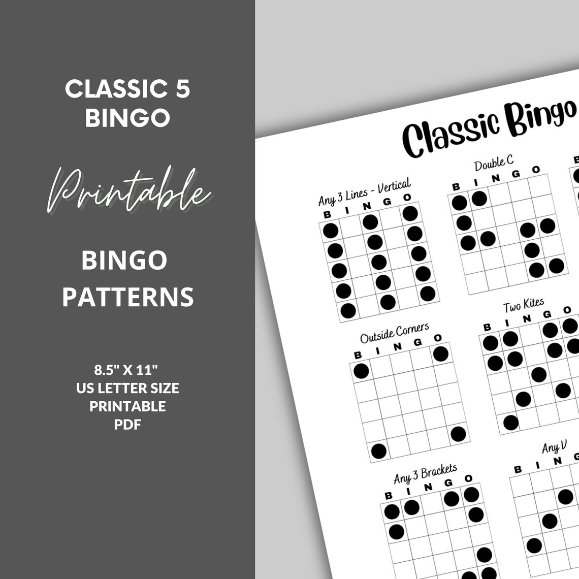 Bingo Patterns Classic 5 Bingo Printable Bingo Games Bingo Game ...
