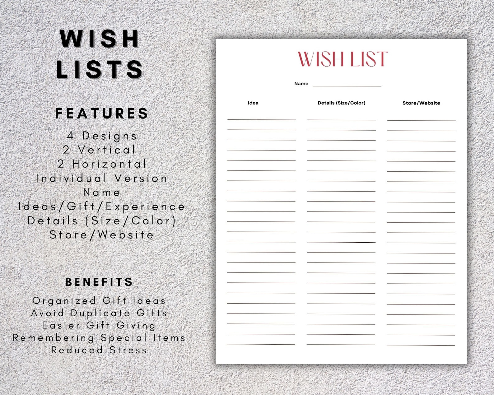 Gift Tracker Wish List Gift List Wish Tracker 6 Designs 3 Vertical 3 ...