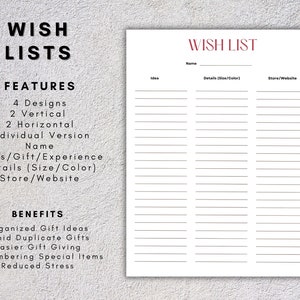 Gift Tracker | Wish List | Gift List | Wish Tracker | 6 Designs | 3 ...
