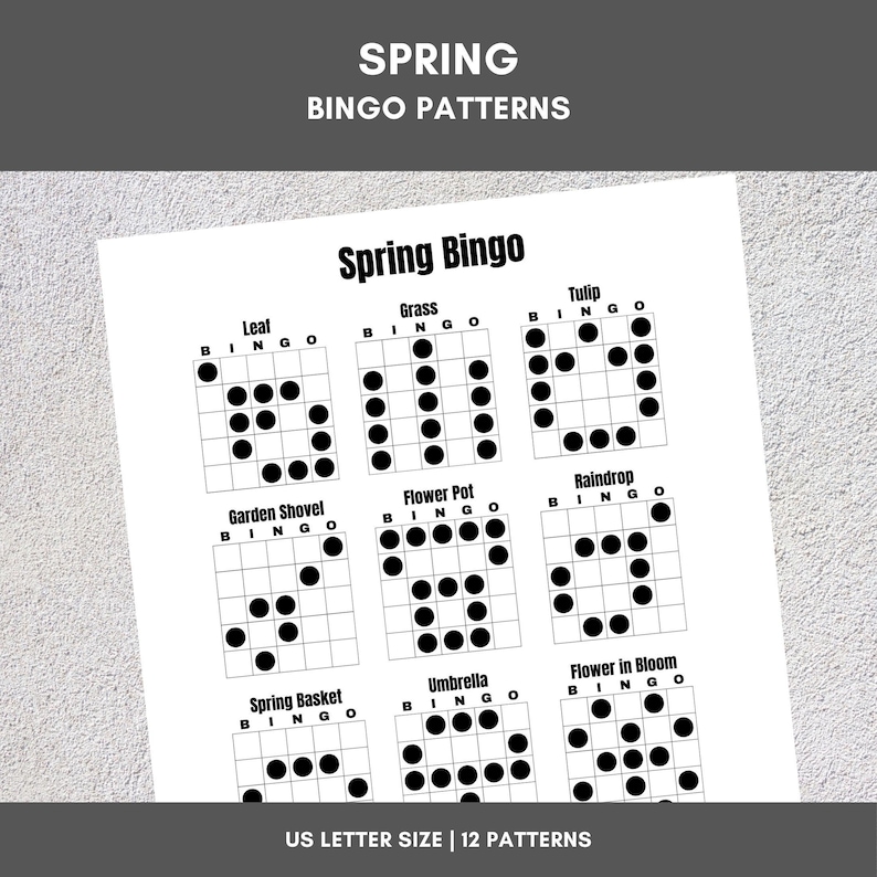Printable Bingo Patterns | Spring Bingo | 12 Fun Patterns | Party ...