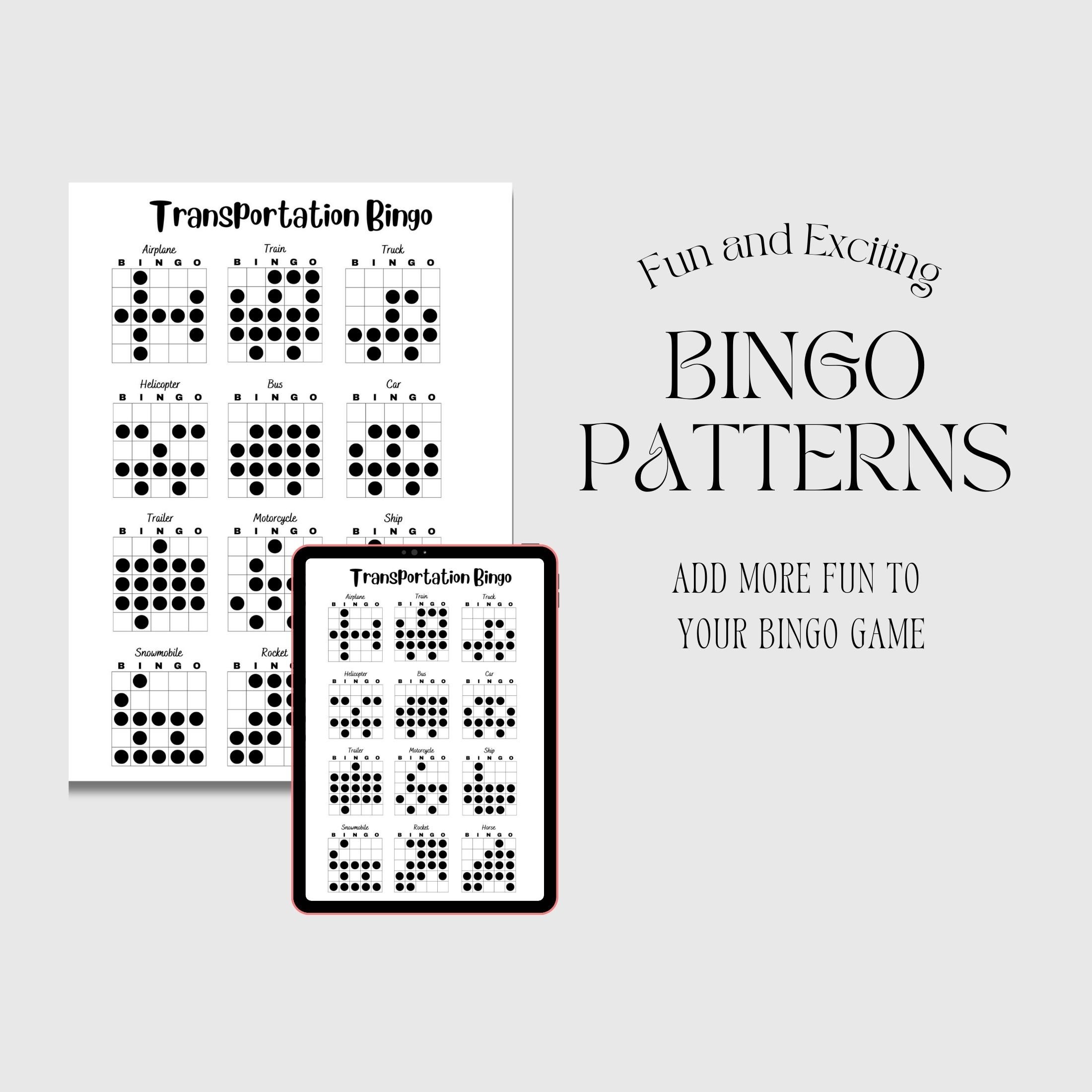 Bingo Patterns | Transportation Bingo | Printable Bingo Games | Bingo ...