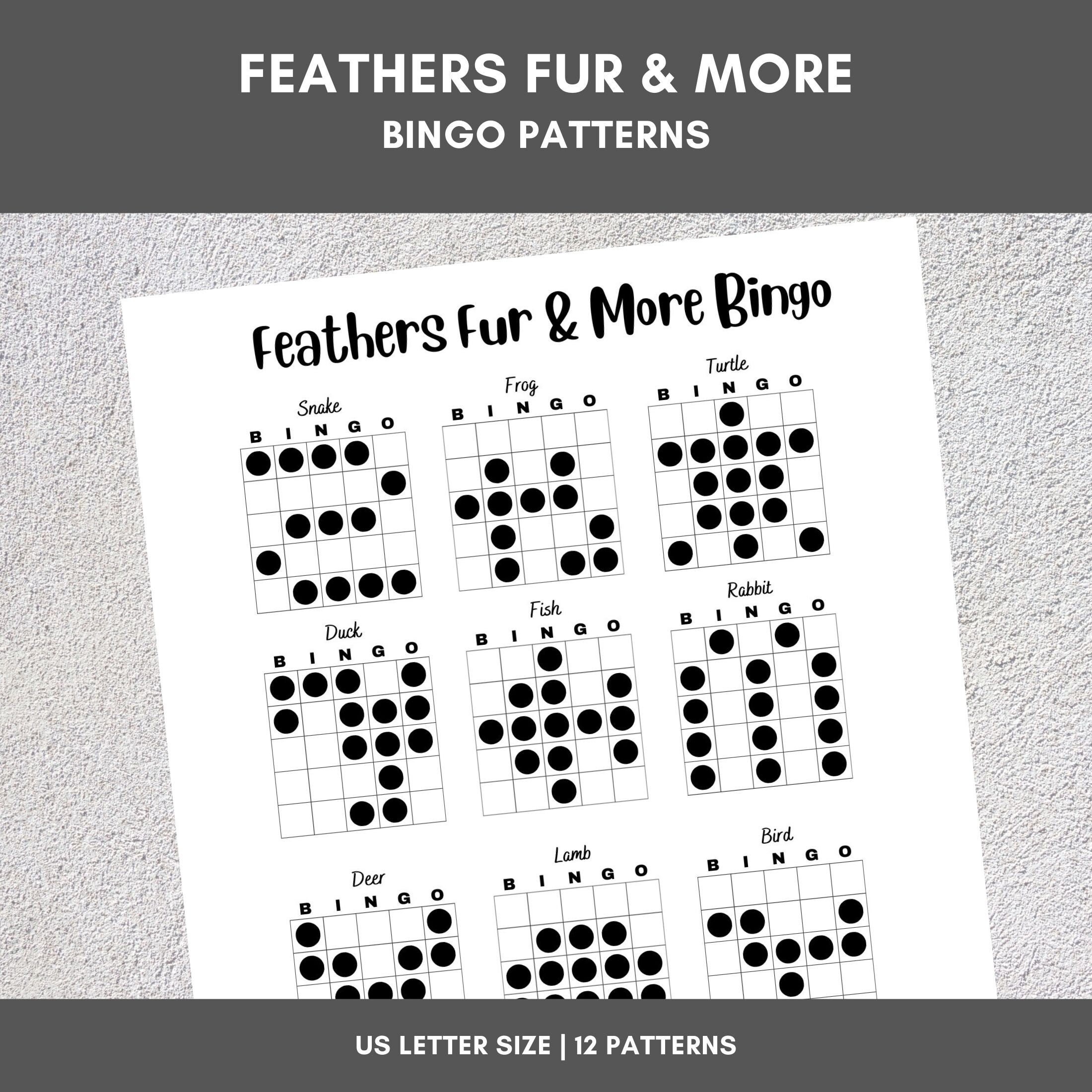 Bingo Patterns | Feathers Fur and More Bingo | Printable Bingo Games ...