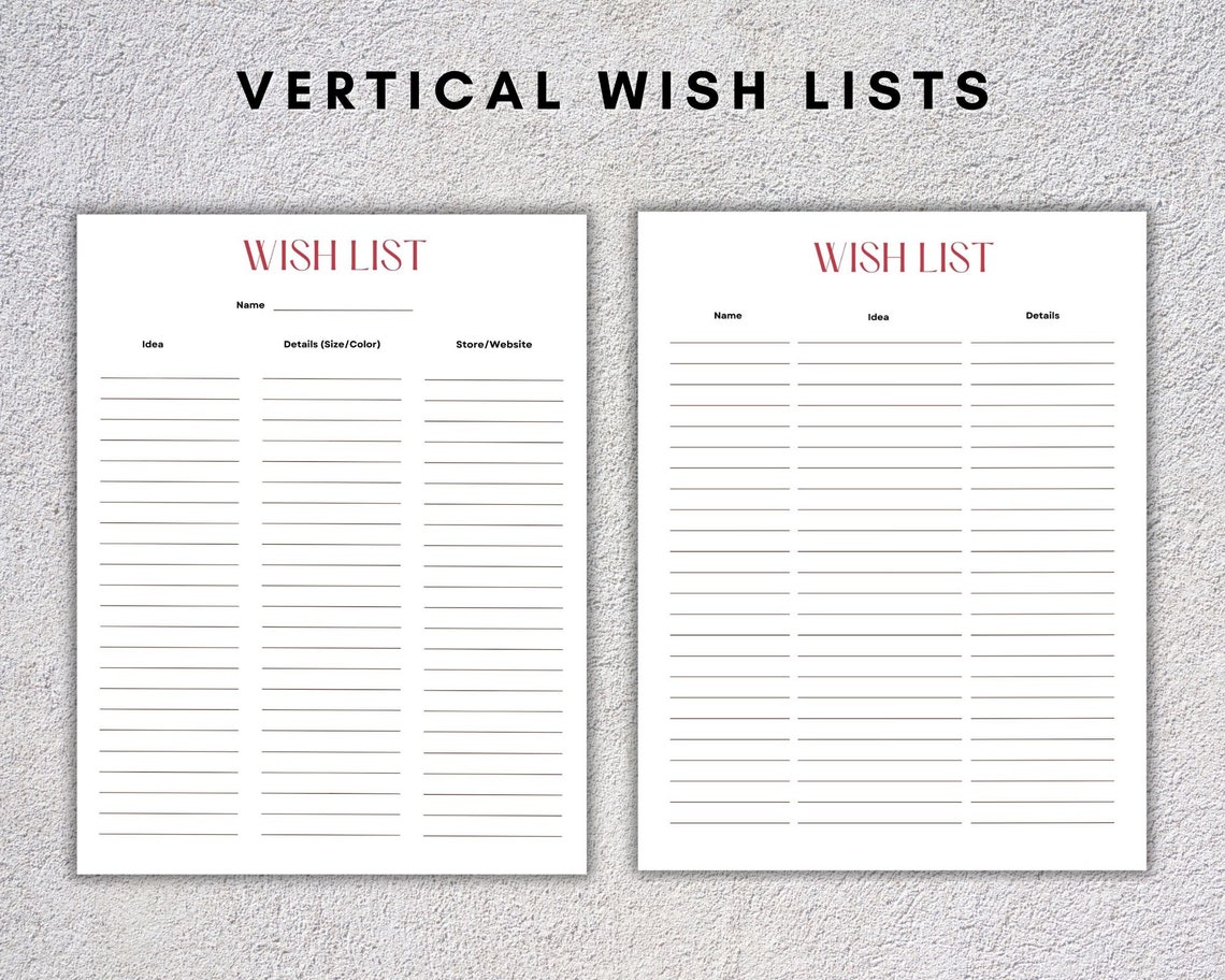 Gift Tracker Wish List Gift List Wish Tracker 6 Designs 3 Vertical 3 ...