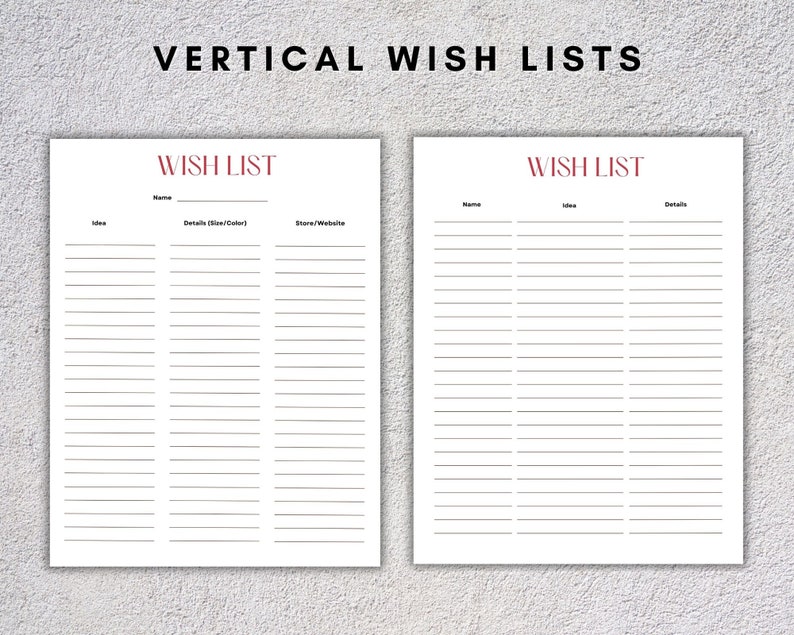 Gift Tracker Wish List Gift List Wish Tracker 6 Designs 3 Vertical 3 ...