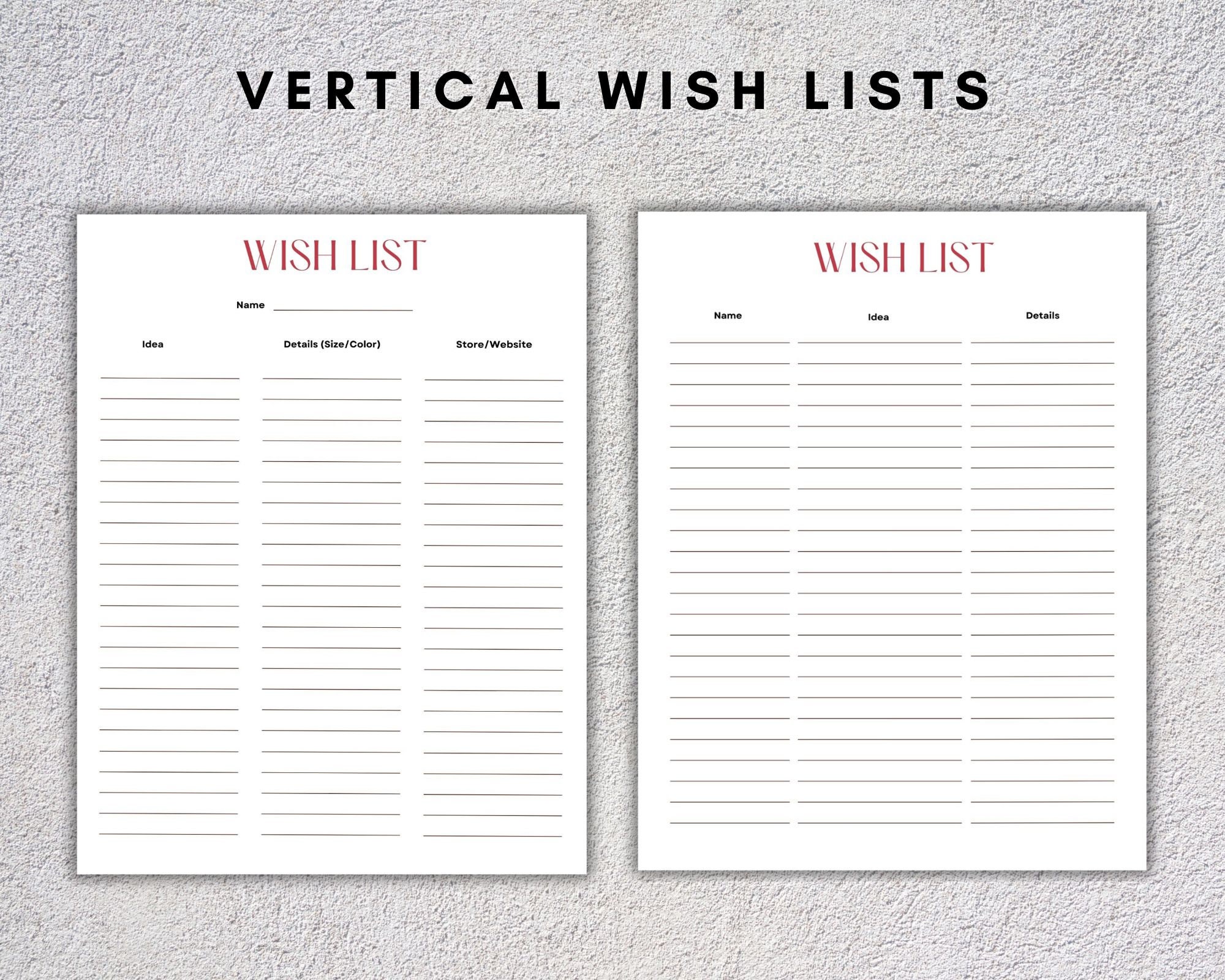 Gift Tracker Wish List Gift List Wish Tracker 6 Designs 3 Vertical 3 ...