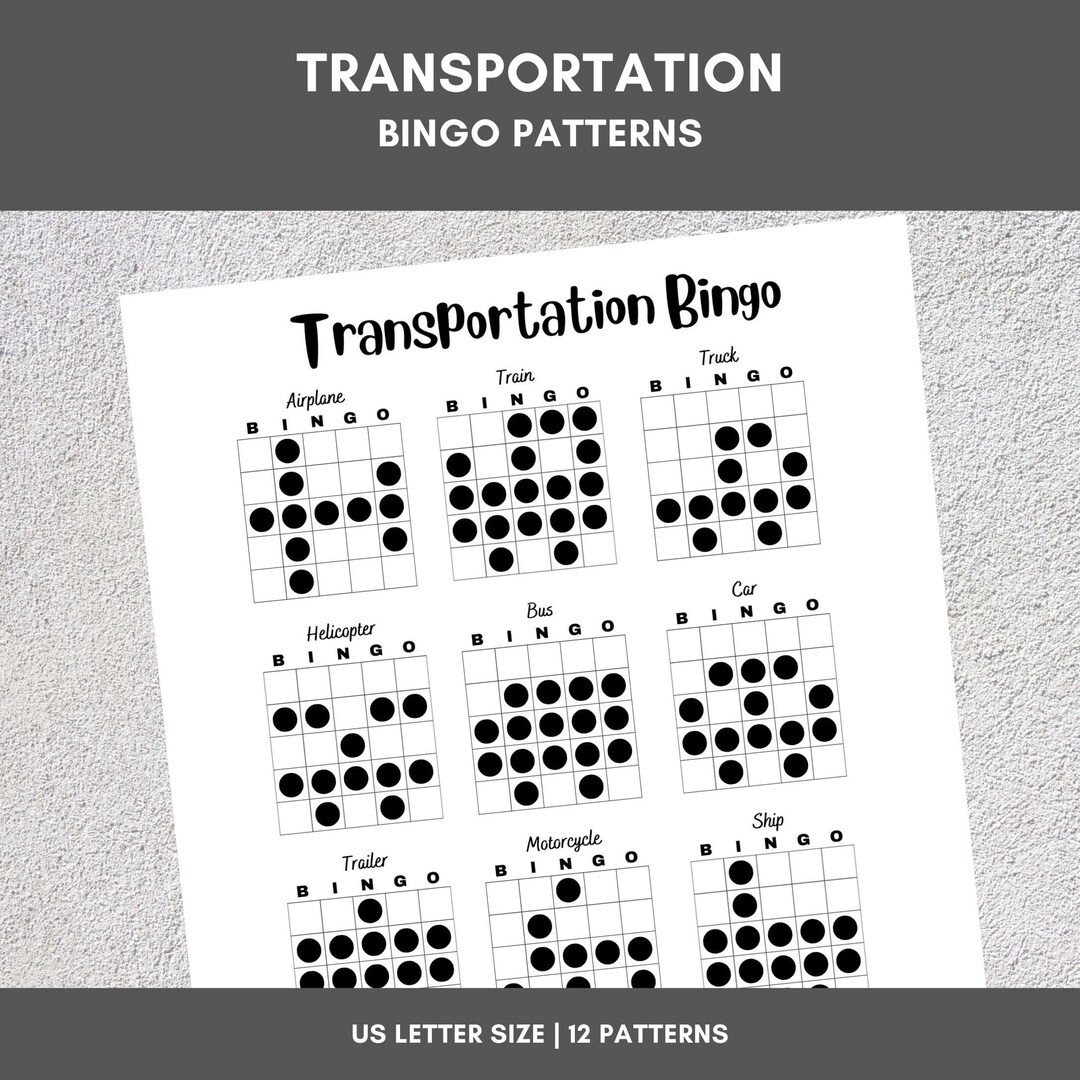 Bingo Patterns | Transportation Bingo | Printable Bingo Games | Bingo ...