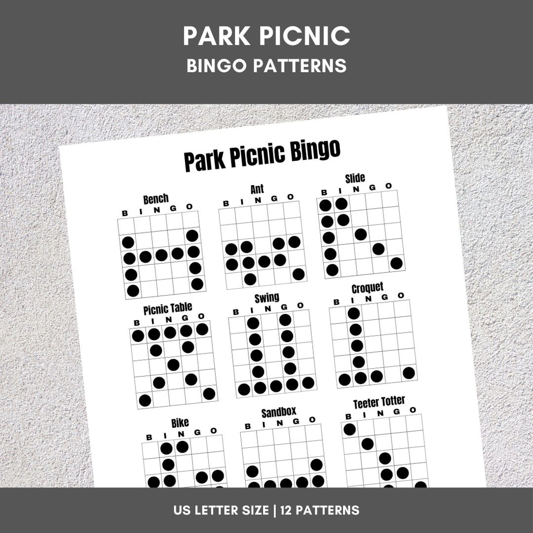 Printable Bingo Patterns | Park Picnic Bingo | 12 Fun Patterns | Party ...