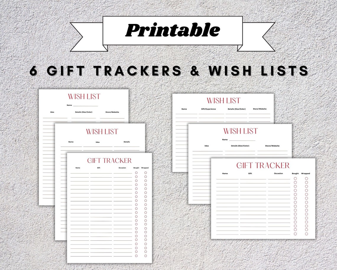 Gift Tracker Wish List Gift List Wish Tracker 6 Designs 3 Vertical 3 ...