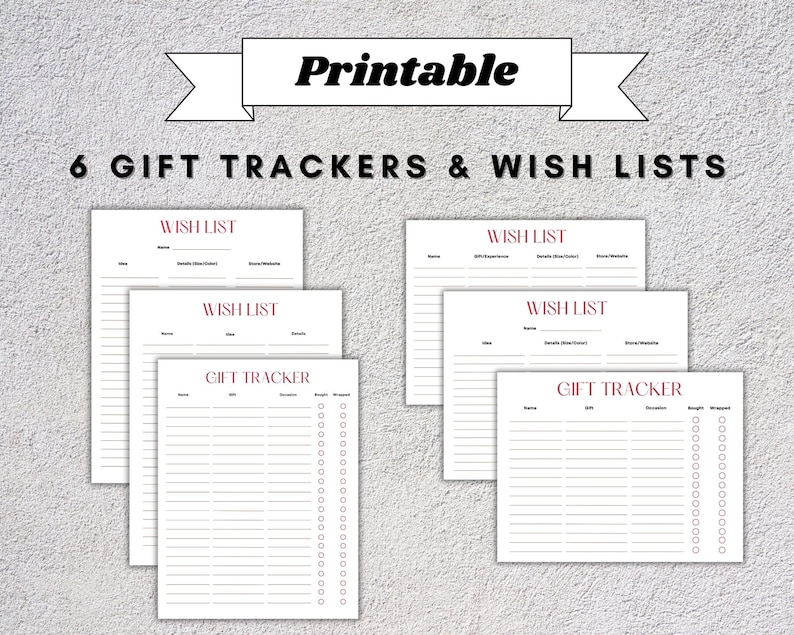 Gift Tracker Wish List Gift List Wish Tracker 6 Designs 3 Vertical 3 ...