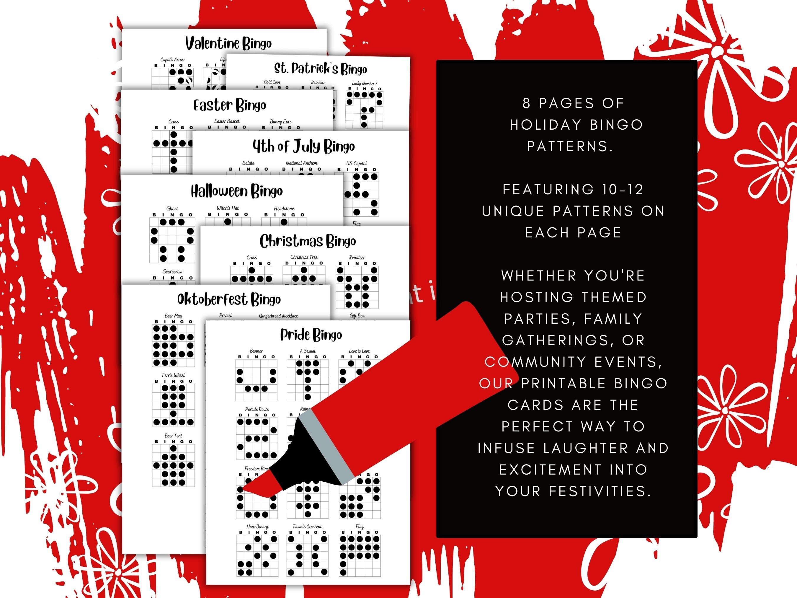 Printable Bingo Patterns BUNDLE | Holiday Bundle Bingo | Party, Event ...