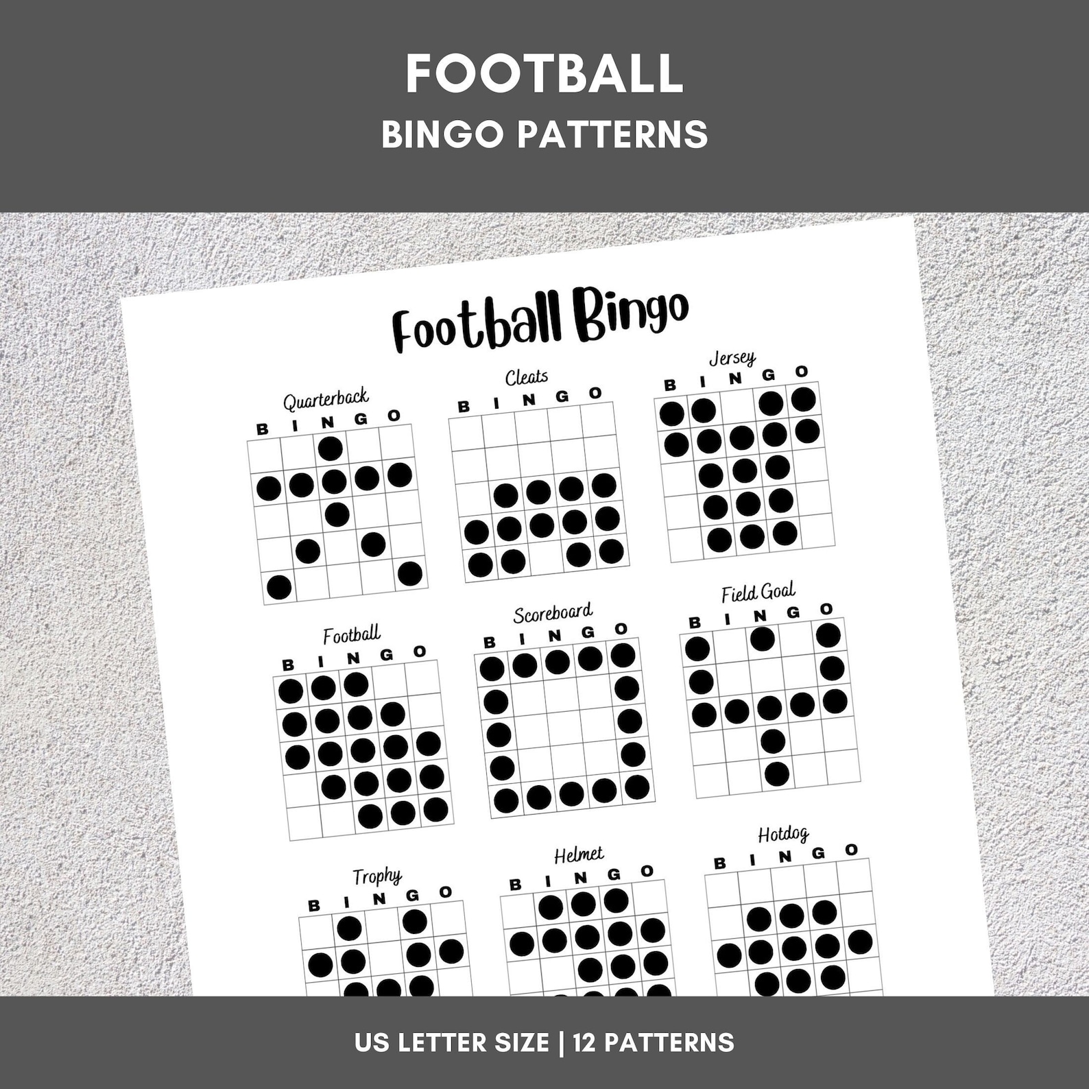 Bingo Patterns | Football Bingo | Printable Bingo Games | Bingo Game ...