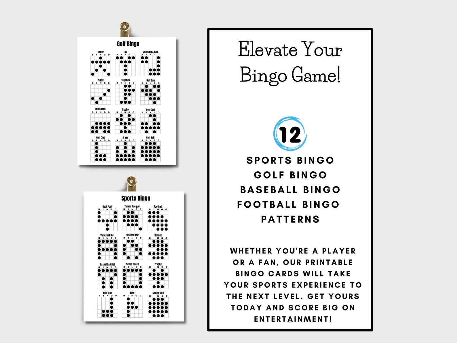 Printable Bingo Patterns BUNDLE | Sports Bingo Bundle | Party, Event ...