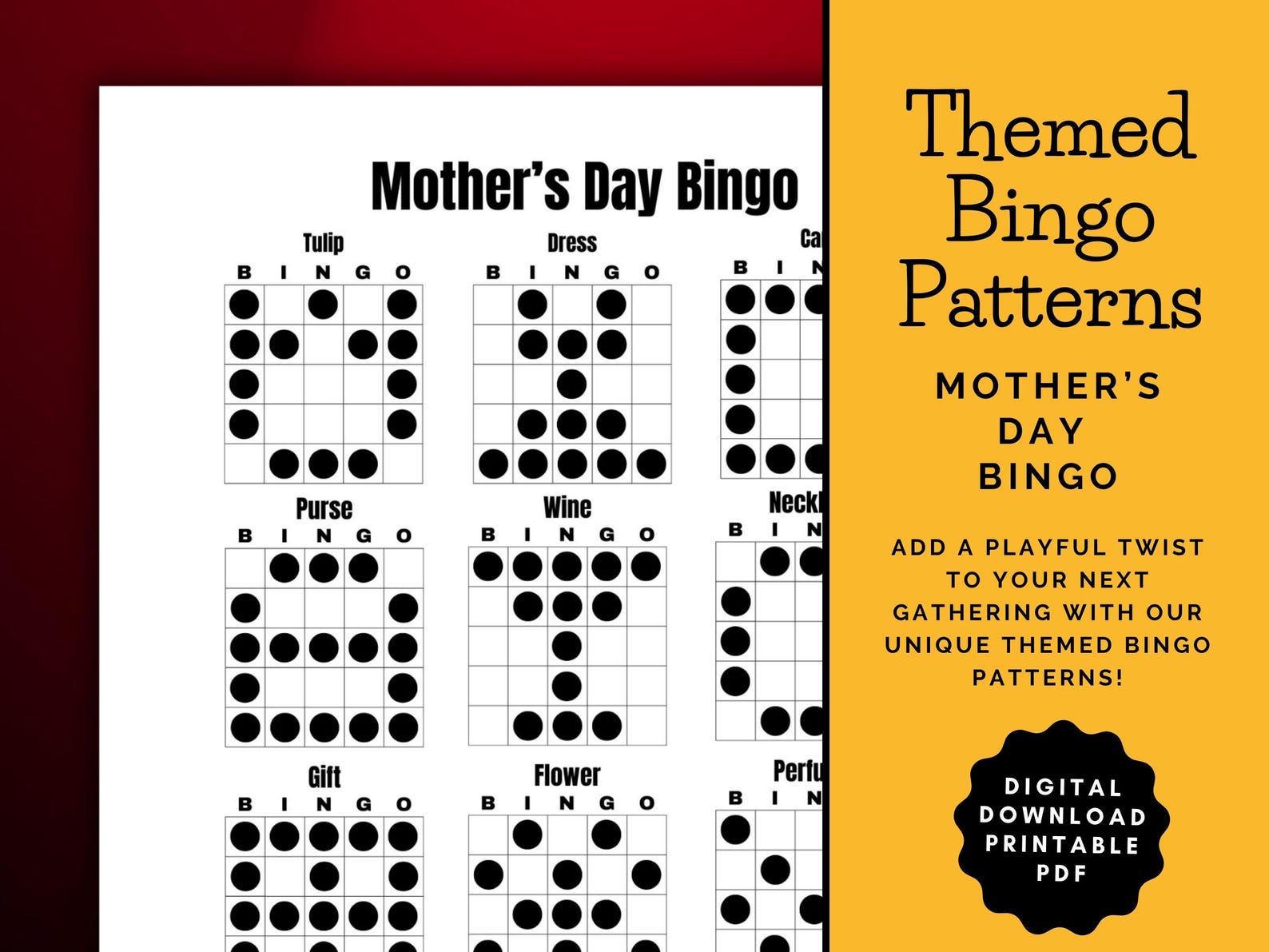 Printable Bingo Patterns | Mother's Day Bingo | 12 Fun Patterns | Party ...