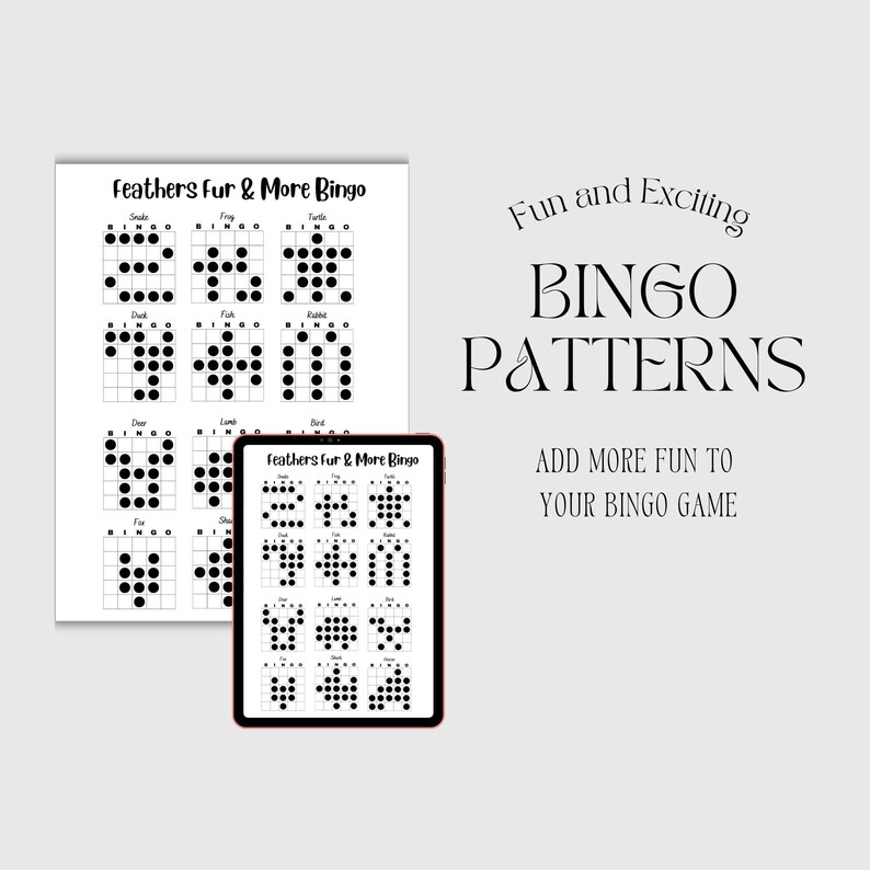 Bingo Patterns | Feathers Fur and More Bingo | Printable Bingo Games ...