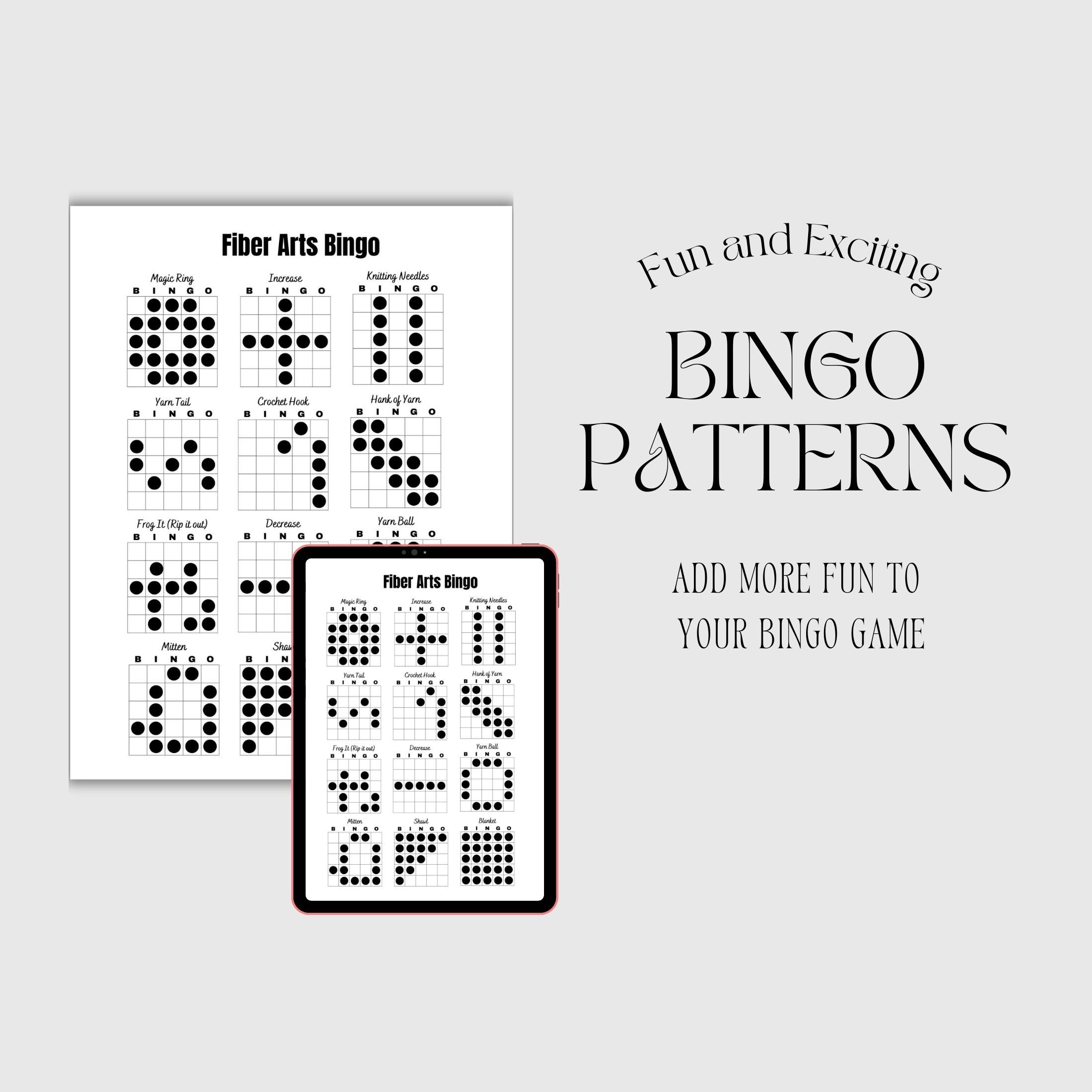 Bingo Patterns | Fiber Arts Bingo | Printable Bingo Games | Bingo Game ...
