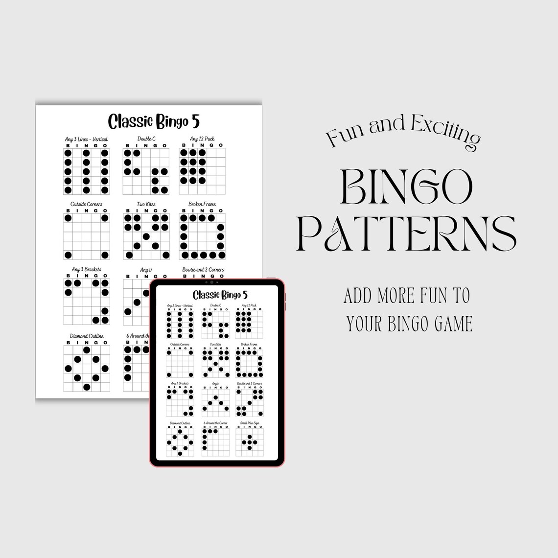 Bingo Patterns Classic 5 Bingo Printable Bingo Games Bingo Game ...