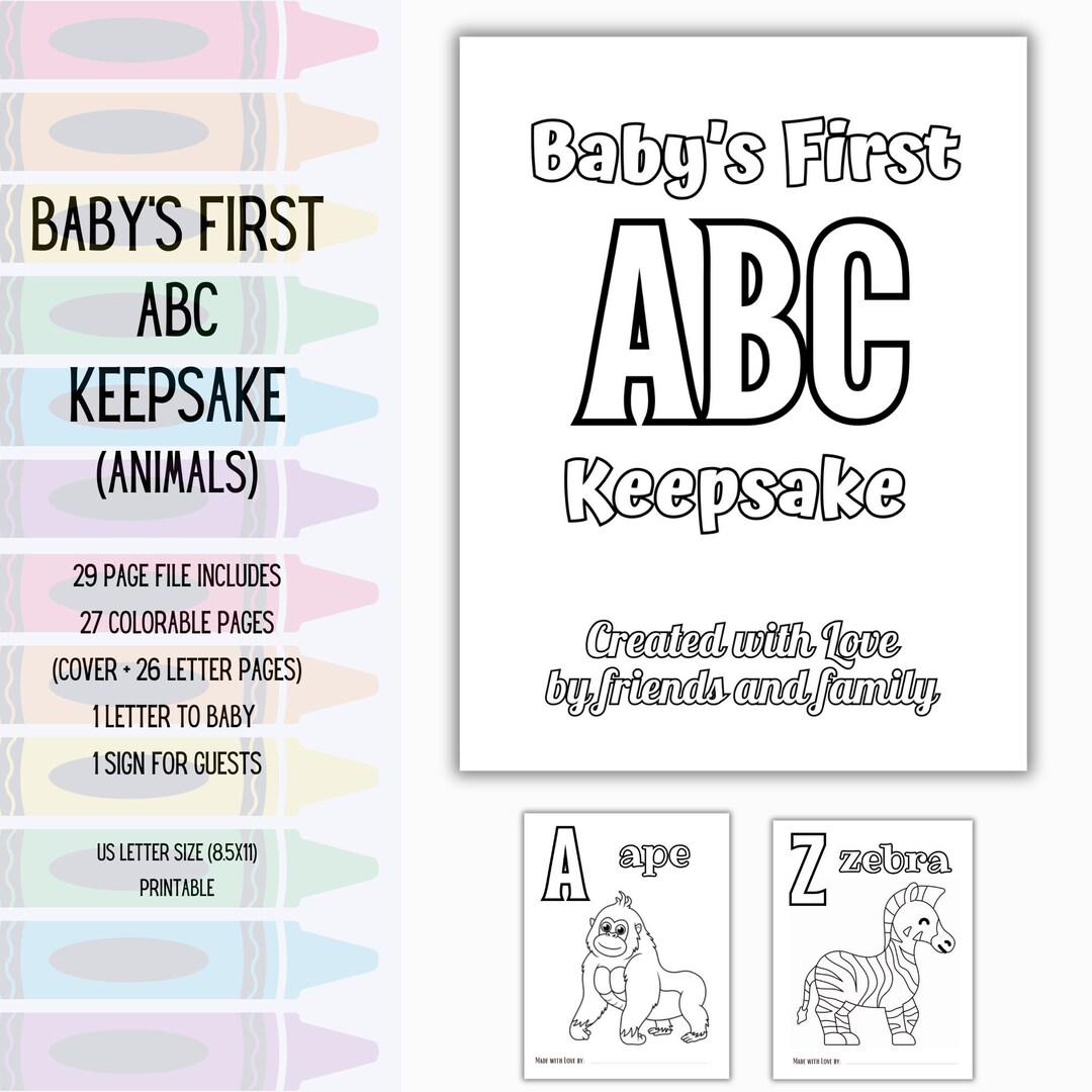 Baby Shower Coloring Activity: Baby's First ABC Animal Coloring Book ...