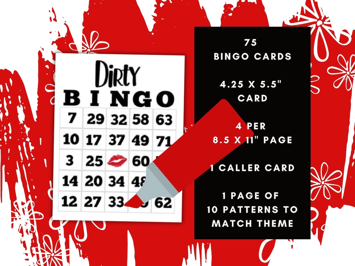 Dirty Bingo Card Set 75 Card Bingo Card Set Sexy Themed Bingo Patterns ...