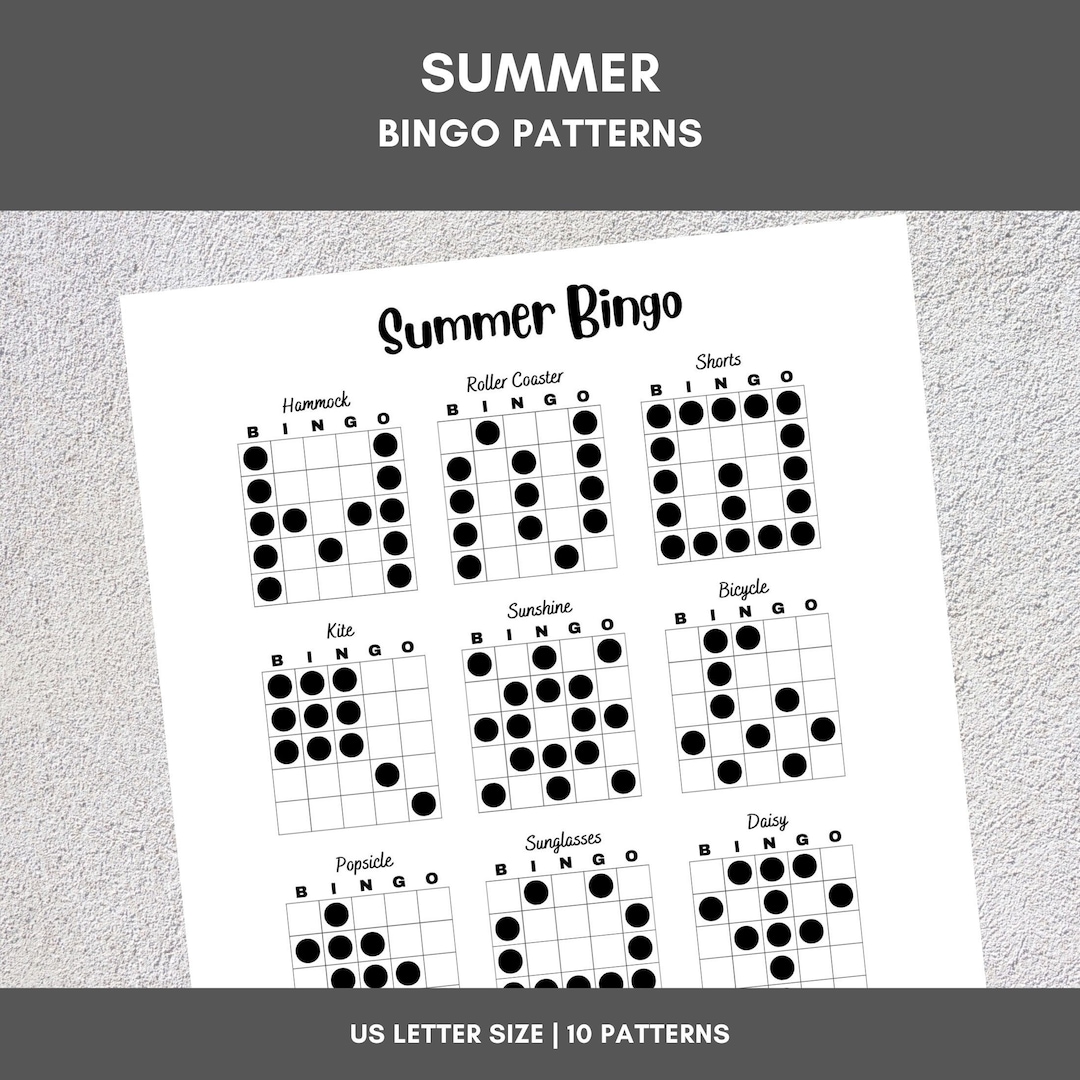 Bingo Patterns | Summer Bingo | Printable Bingo Games | Bingo Game ...