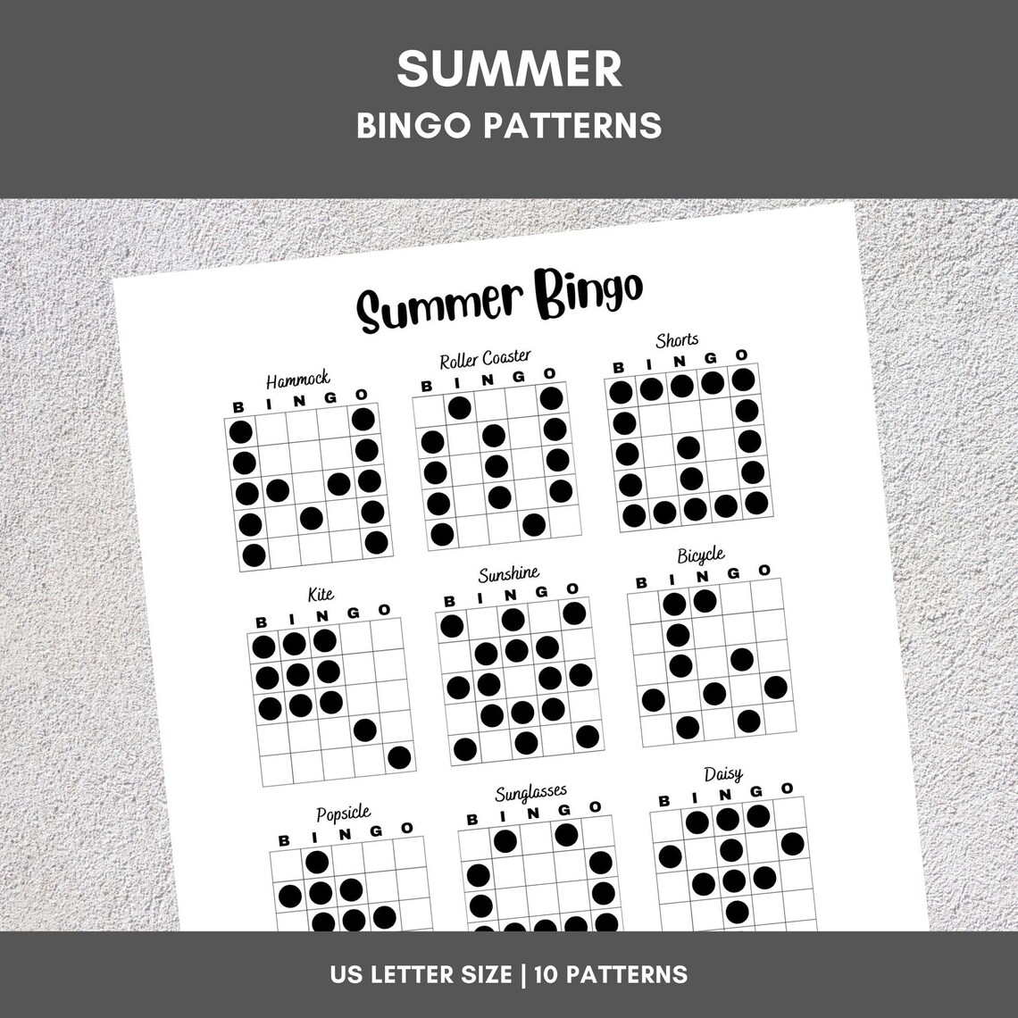 Bingo Patterns | Summer Bingo | Printable Bingo Games | Bingo Game ...
