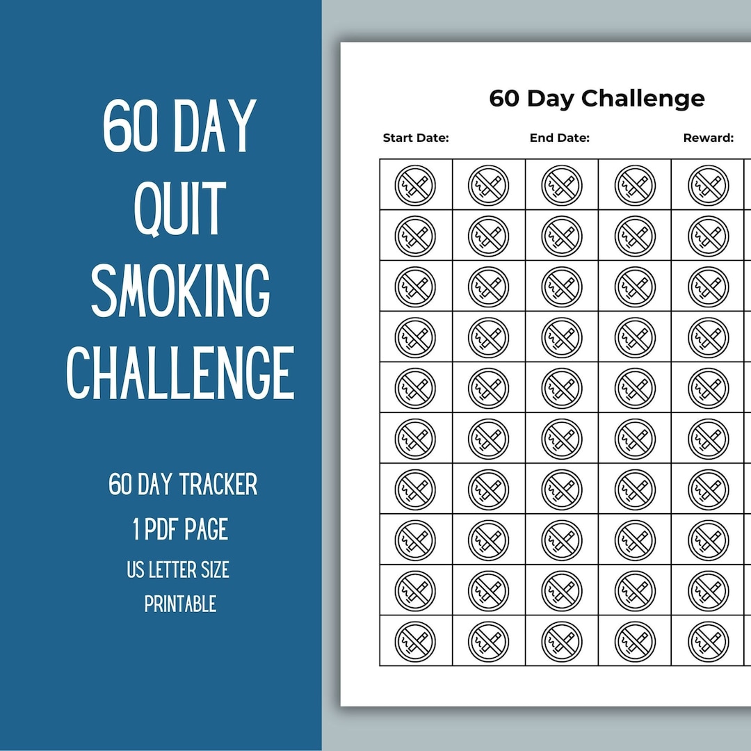 Stop Smoking 60 Day Challenge | 60 Day Tracker | Smoking Cessation ...