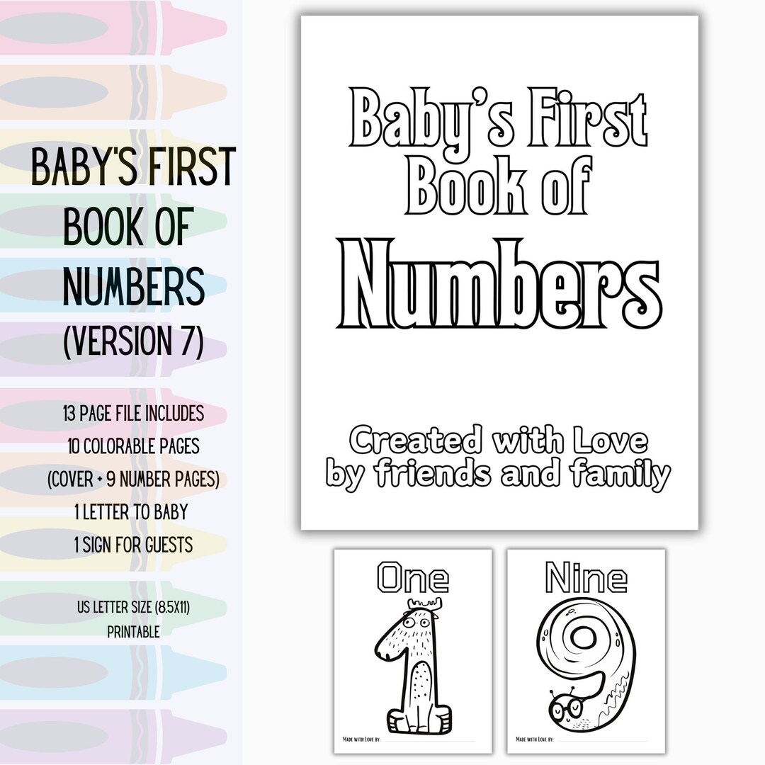 Baby's First Book of Numbers Baby Shower Coloring Book Sheet Pages ...